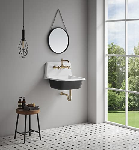 Kingston Brass GCLWS22187 Petra Galley 22" x 18" Cast Iron Wall Mount Utility Sink, White