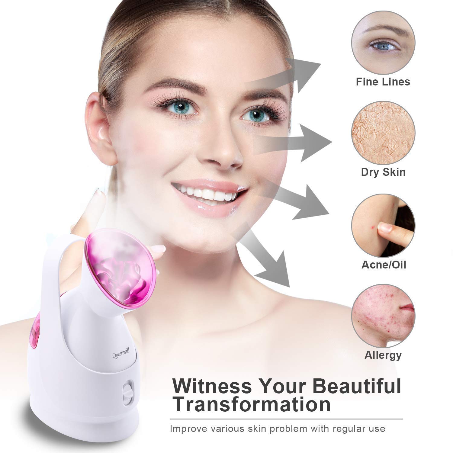 Facial Steamer Nano Ionic Face Steamer Skin Warm Mist Moisturizing Face Steamer Hot Mist Skin Moisturizing Opening Skin Pores Removing Blackhead Home SPA with Free 5 PCS Blackhead Extractor Kit
