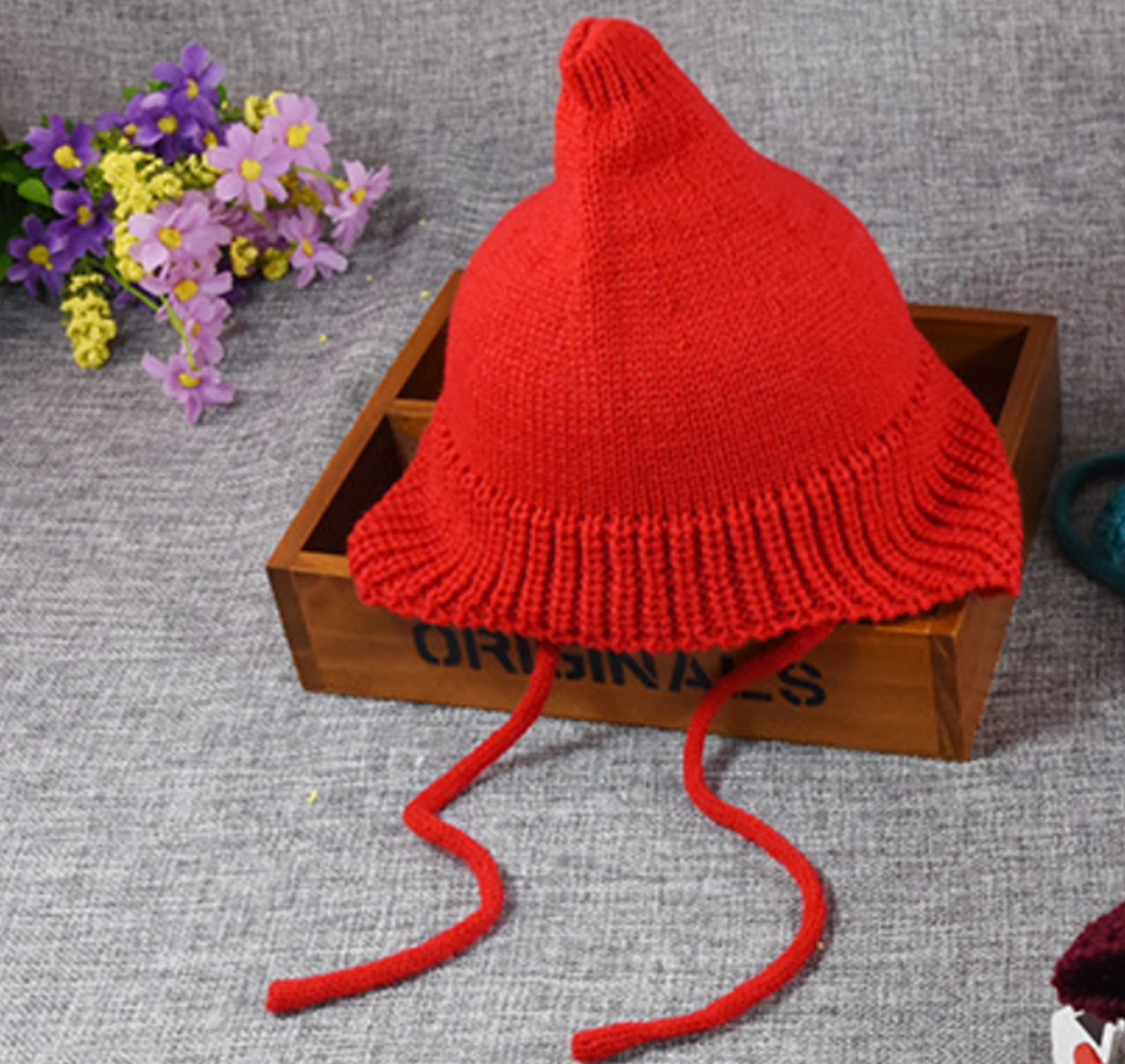 Children-Hat Knitted Beanie Fashion - Girls Boys Knitted Beanie Sharp Pointed Warm Cap (Red)
