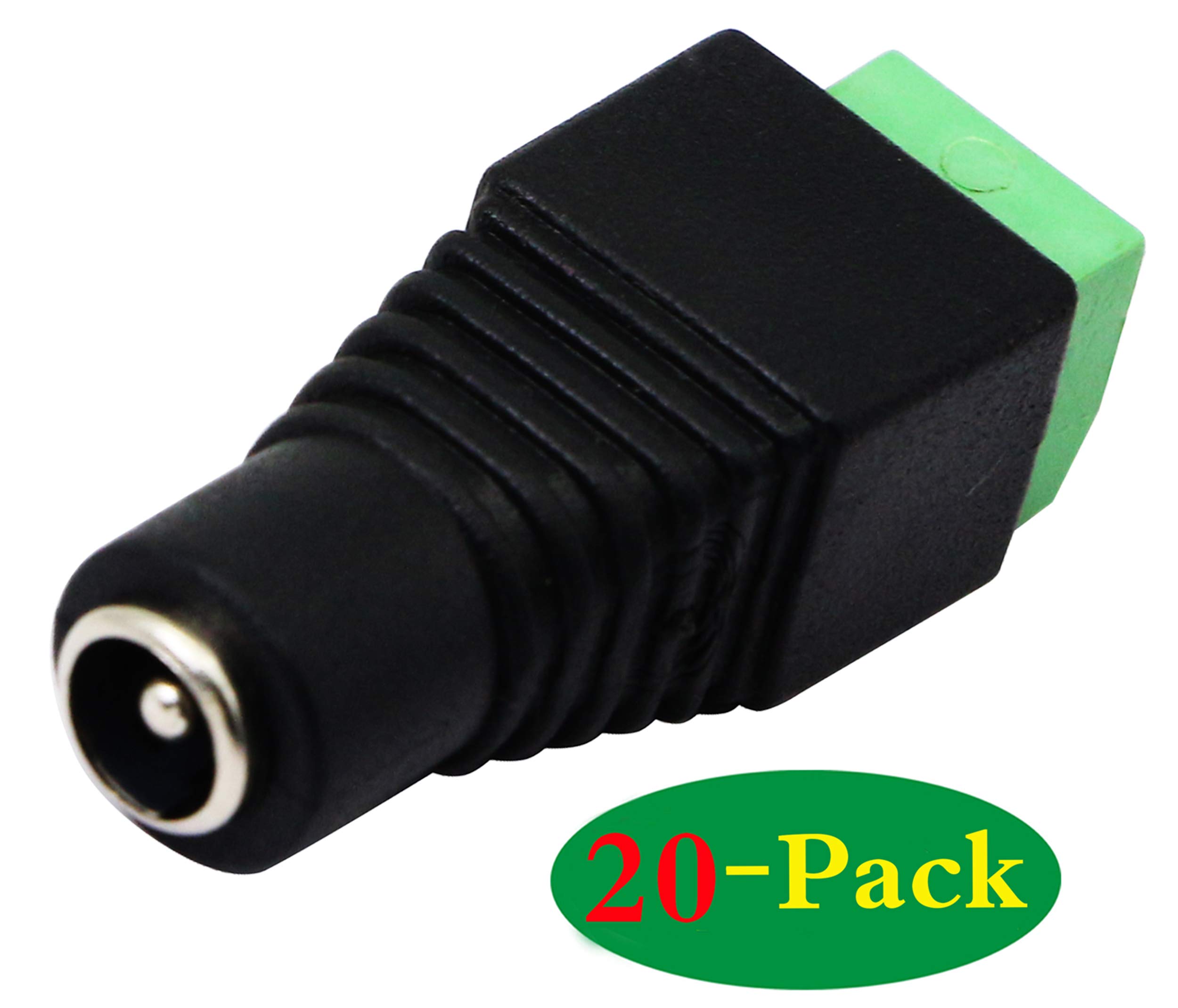 zdyCGTime DC 5.5 X 2.1mm Adapter 2.1 X5.5mm Female Barrel Power Jack to 2 Pin/Way Female Bolt Screw Type terminals Adapter Connector for CCTV Security Camera, LED Strip Light (20pack Female)