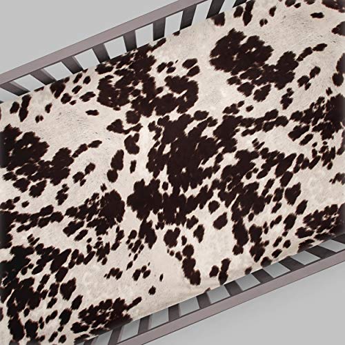 Glenna Jean Baby Fitted Crib Sheet White Cow Skin Western Animal Print for Baby Boys & Girls, Brown, Standard , 52x28x6 Inch (Pack of 1)