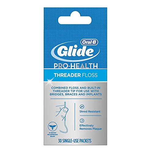 Glide Threader Floss, 30-Count Boxes of Single-Use Packets (Pack of 6)