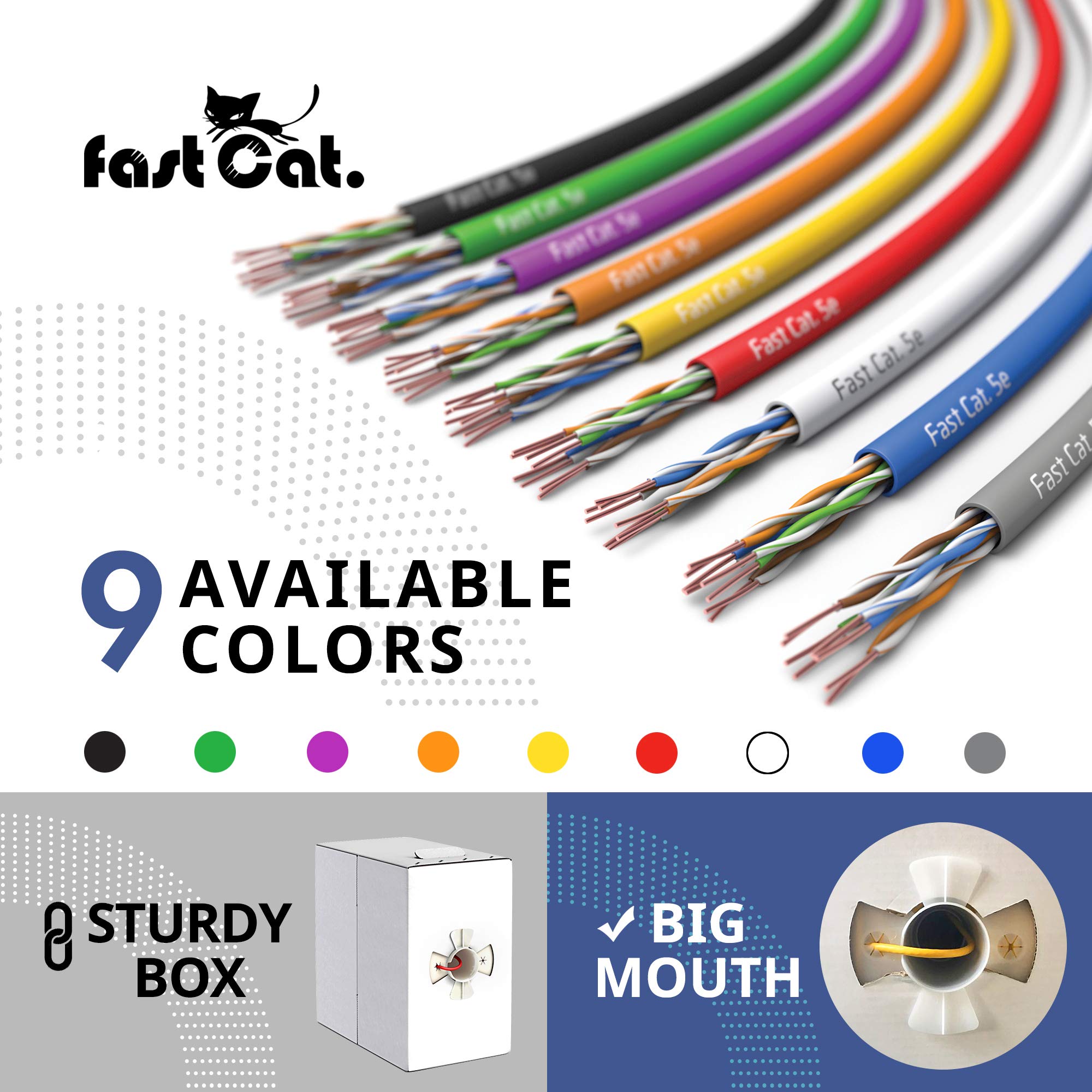 fast Cat. Cat5e Ethernet Cable 1000ft - 24 AWG, CMR, Insulated Bare Copper Wire Cat 5 ethernet Cable with FastReel - 350MHZ / Gigabit Speed UTP Cable Cat5e - CMR (Blue)