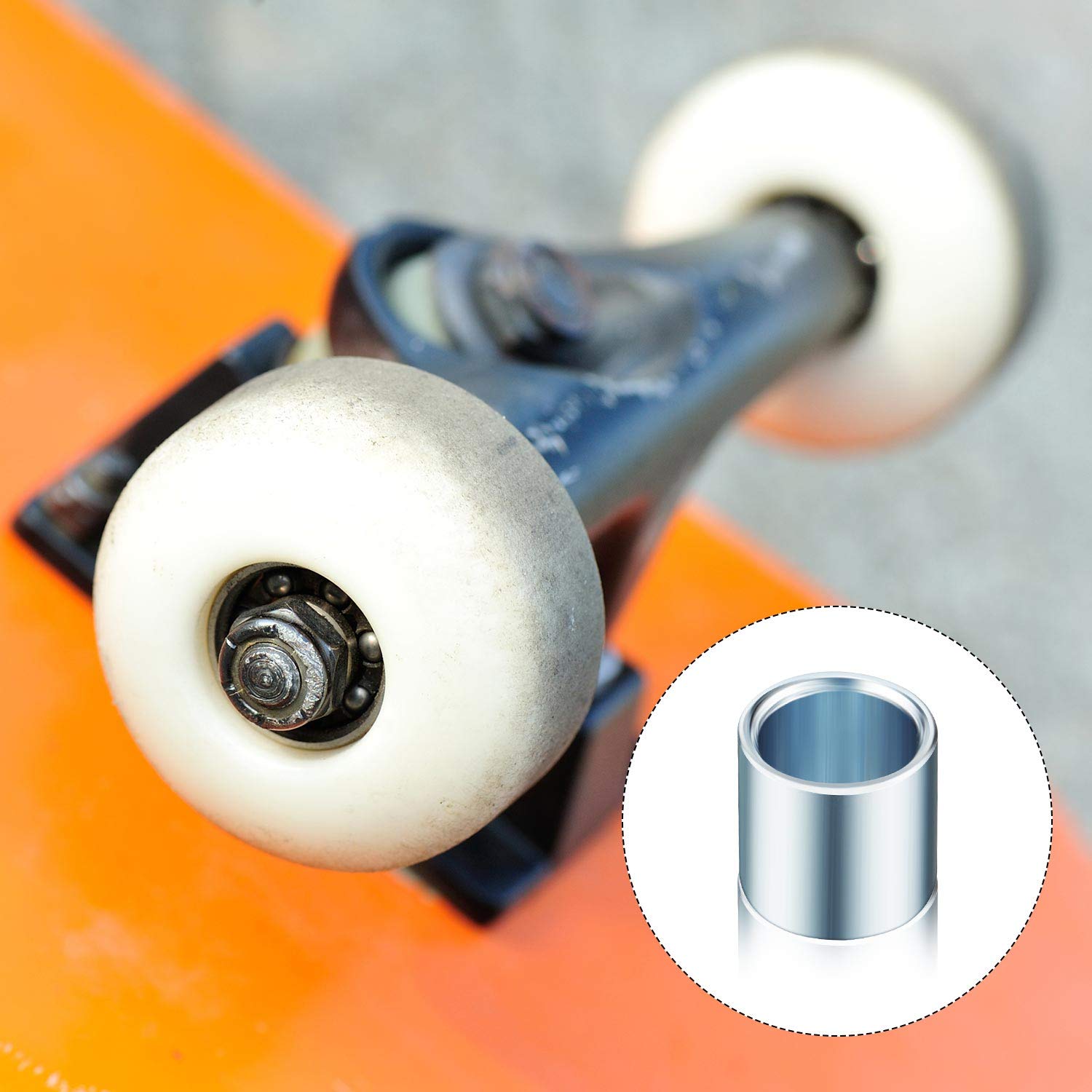 36 Pieces Bearing Spacers and Washers Skateboard Hardware Kit for Most Skateboard Trucks and Longboards (24 Washers, 12 Spacers)