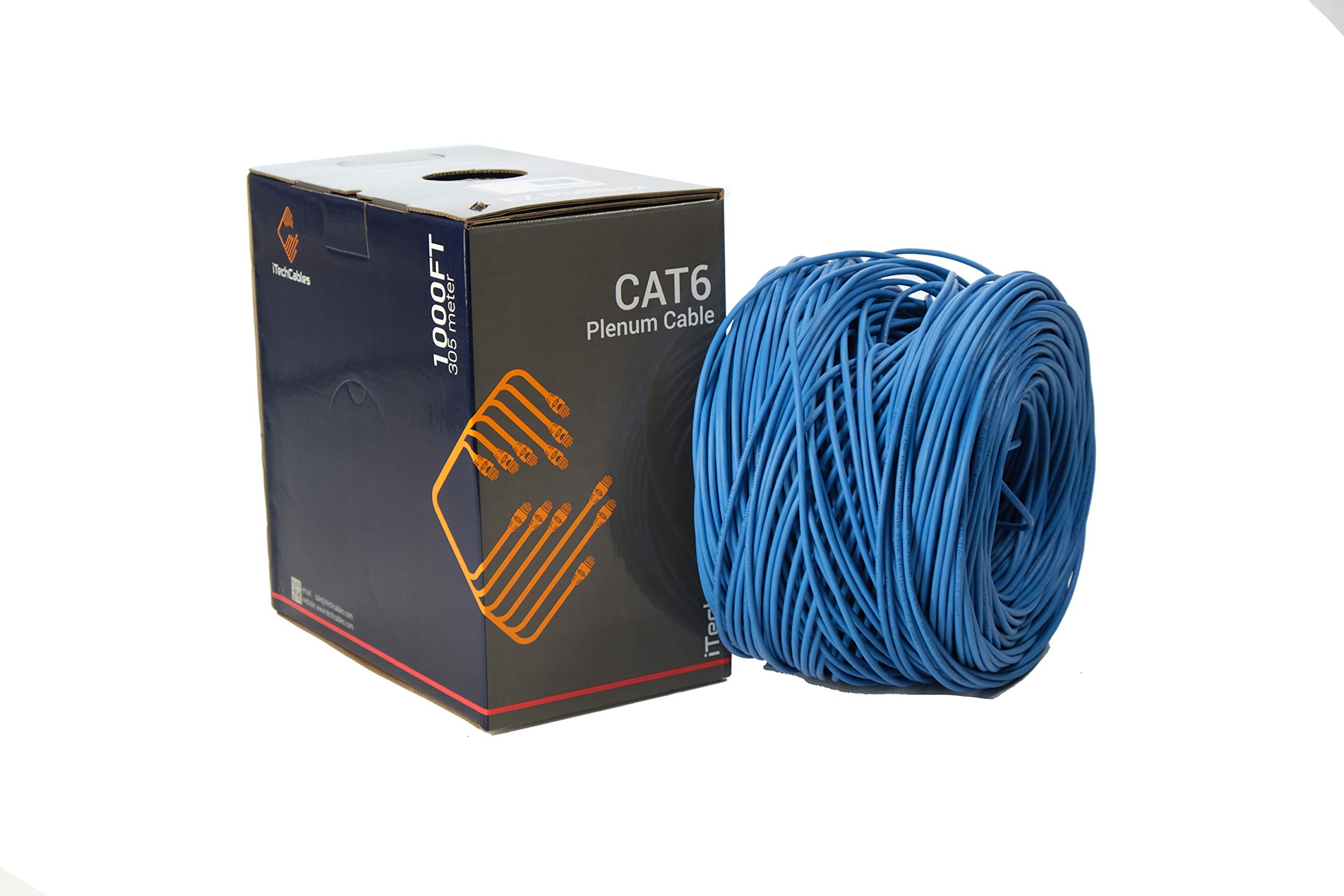 iTechCables, CAT6 Plenum Bulk Ethernet Cable 1000ft (CMP Rated) | Network Analyzer Test Passed | 23AWG 4Pair Solid, 550-MHz | Unshielded Twisted Pair (UTP) | Up to 10 Gigabit, Blue