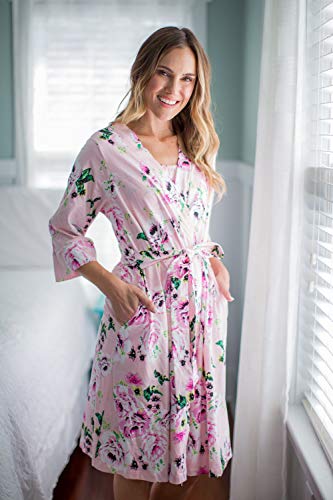 Baby Be Mine Maternity Nursing Delivery Robe & Baby Girl Swaddle Blanket Set with Daddy T-Shirt (Small/Medium Robe -Large Tshirt, Amelia)