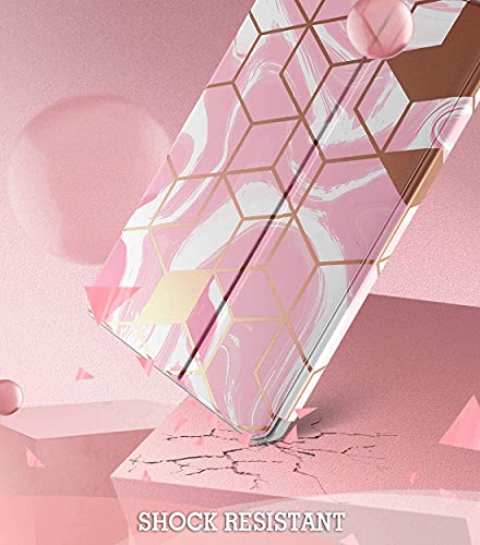 Popshine Marble Series Designed for Samsung Galaxy Tab A 10.1 2019 Case, Model SM-T510/T515, Full Body Premium 360 Degree Protective Folio Cover with Built-in Screen Protector, Liquid Marble Pink