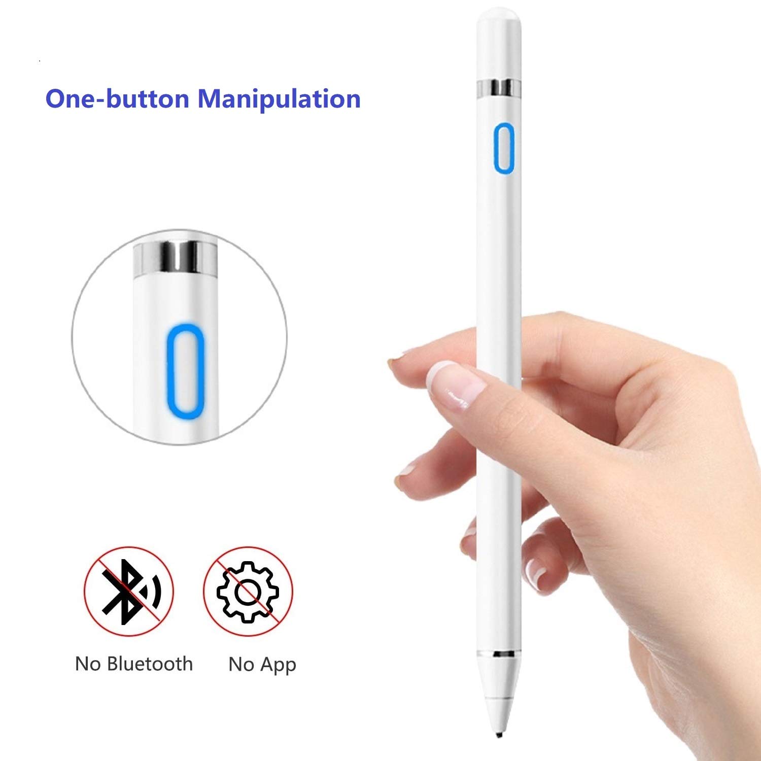 Stylus Pens for Touch Screens, Active Digital Pencil Compatible with iPad/iPad Pro/Air/Mini/iPhone/Other Tablet Drawing&Writing (White)