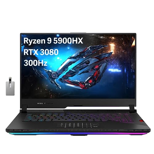 ASUS 2023 ROG Strix Scar 15 15.6" 300Hz IPS Type FHD Gaming Laptop, AMD Ryzen 9 5900HX, 16GB RAM, 512GB PCIe SSD, RGB Backlit Keyboard, GeForce RTX 3080, Win 10 Pro, Gray, 32GB SnowBell USB Card