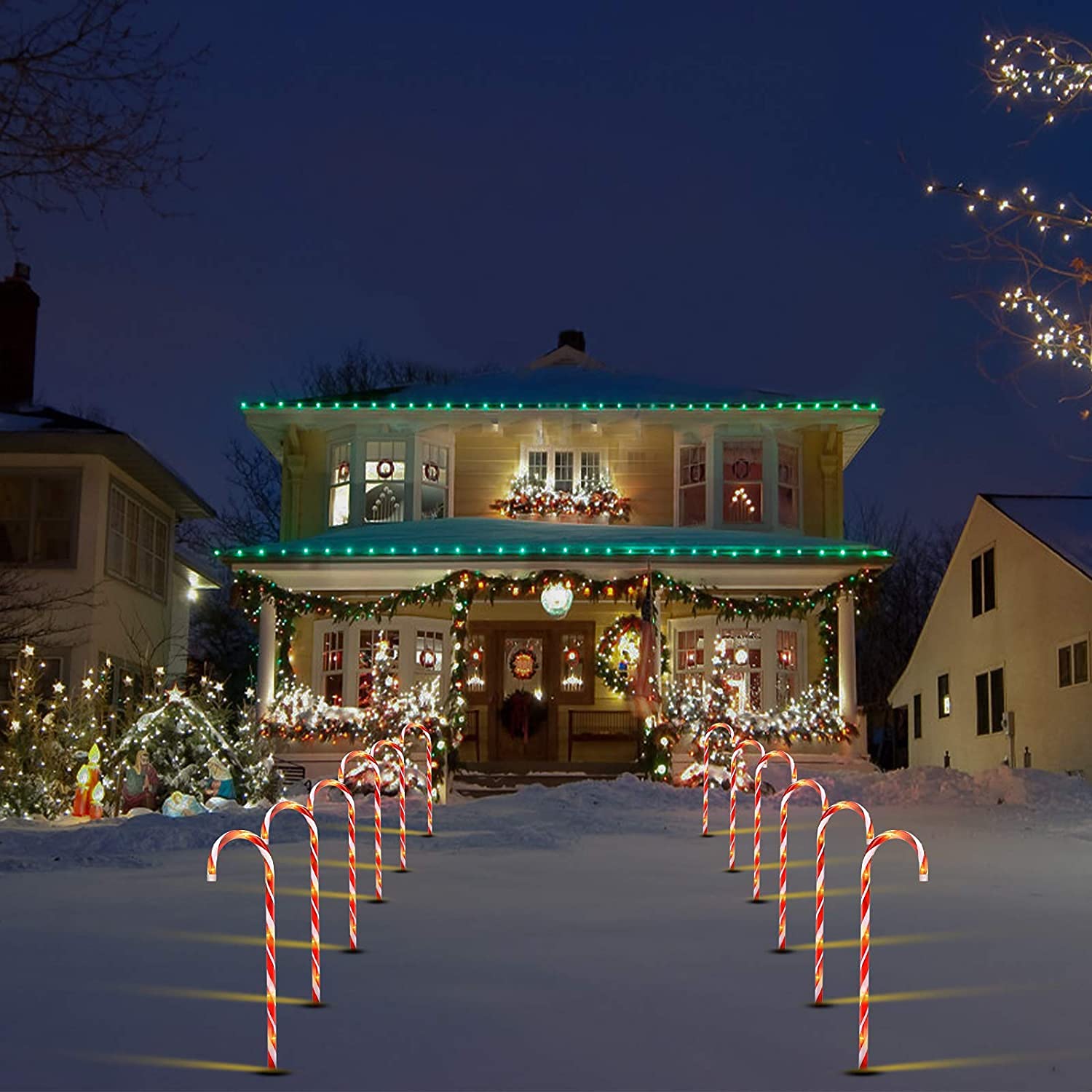 Christmas Candy Cane Lights,20 Inch Candy Cane Outdoor Christmas Decorations Outdoor Pathway Waterproof Led Light for Walkway, Yard, Home, Holiday Party Decoration (16Pack)