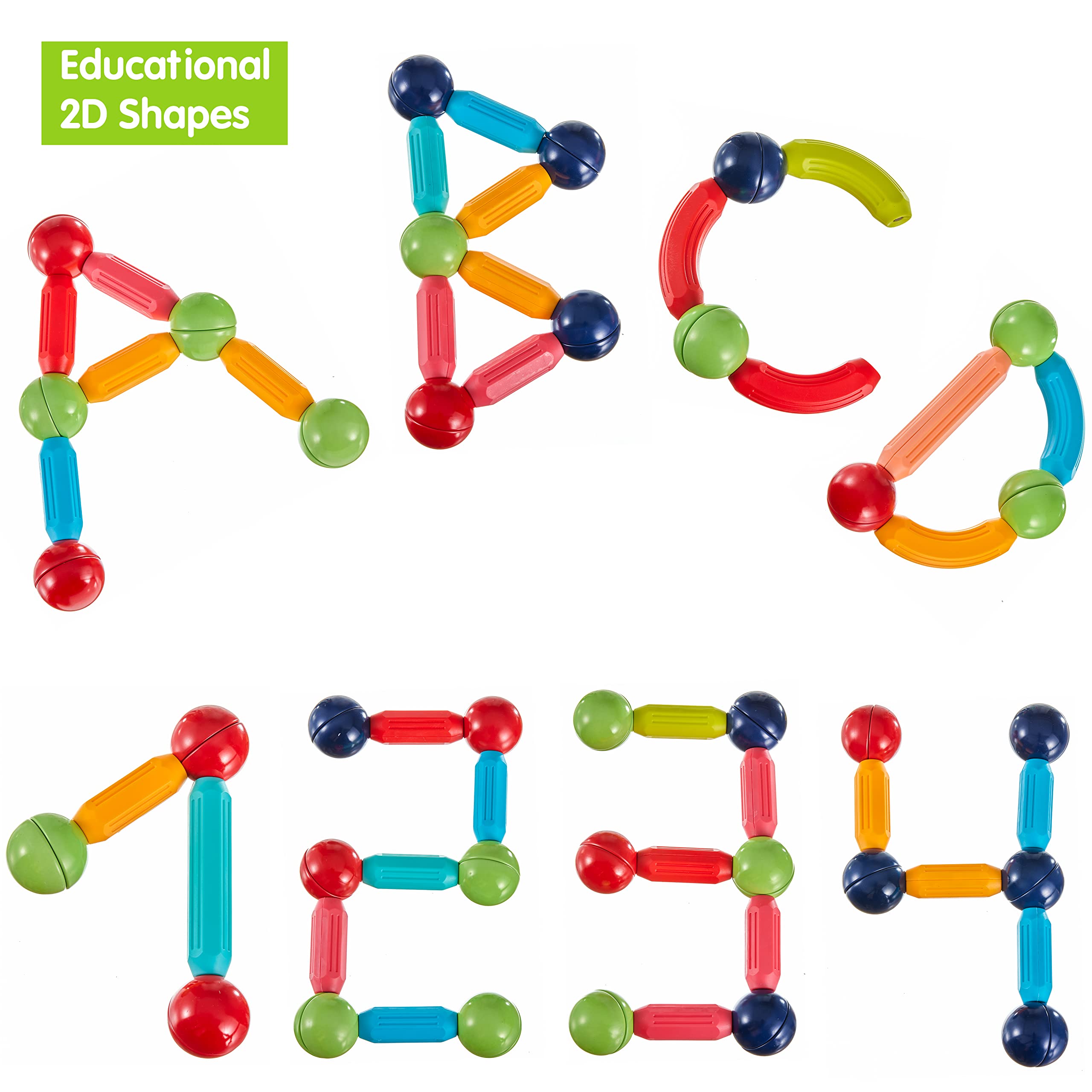 BrainSpark 64PCS DigitBuilders, Fun & Educational Magnetic Building Sticks and Balls for Kids STEM Learning, Montessori Preschool Toys