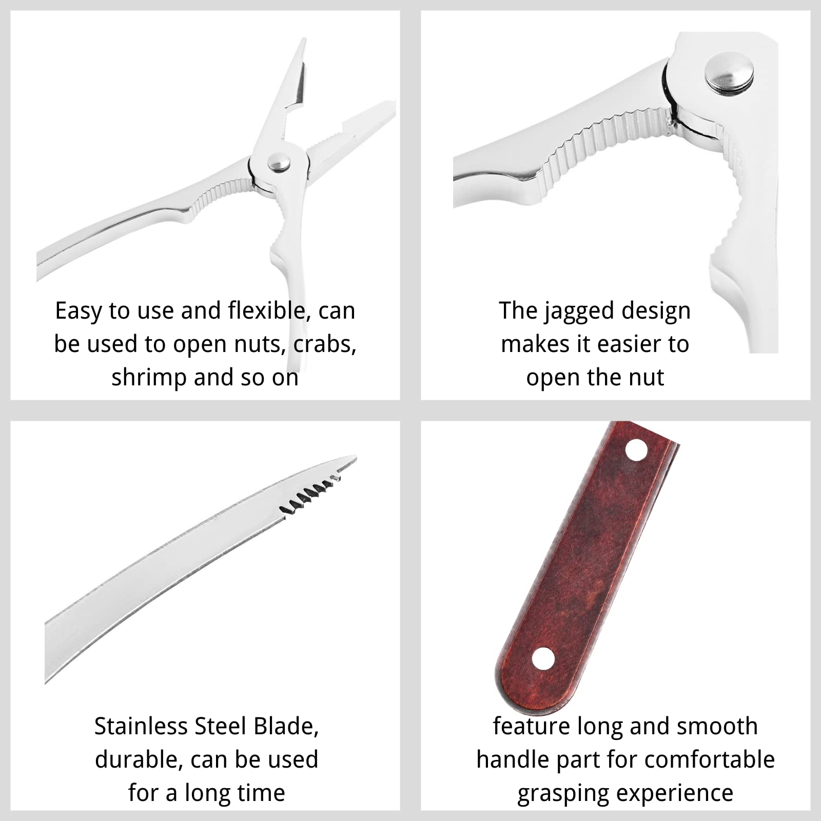 4pcs Seafood Tools Set, 1pc Lobster Crab Cracker Seafood Crab Leg Cracker 1pcs Shrimp Peeler Portable Shrimp Cleaner Knife with Wooden Handle 2pcs Lobster Forks Crab Forks Nut Forks