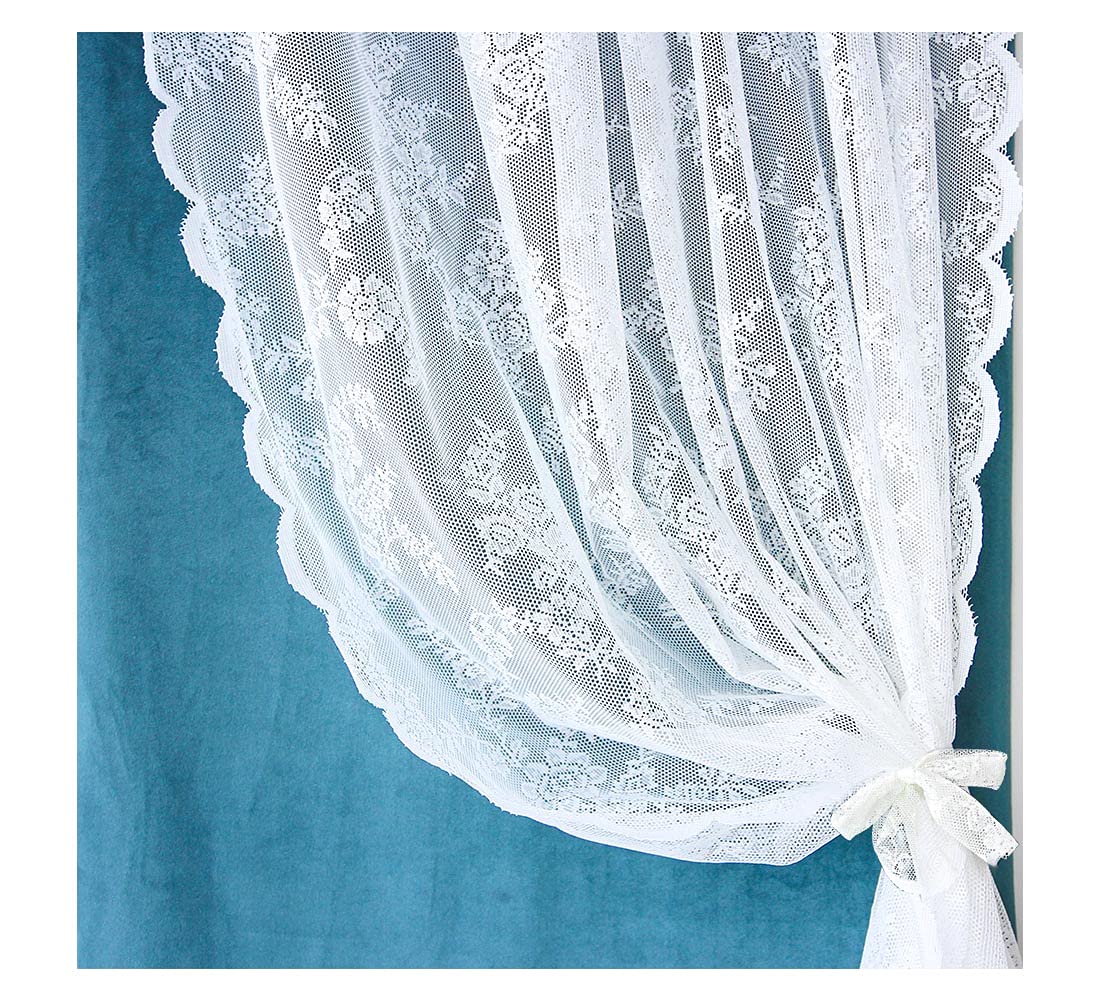 Aspthoyu White Net Curtains 2 Pcs Patterned Voile Curtains Lace Curtain for Windows, Curtain Panels with 2 Ties for Decorate Home Garden Party Wedding, W150cm x H180cm