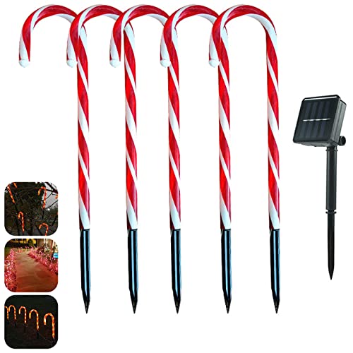 Christmas Candy Cane Lights,Solar Christmas Light, Christmas Candy Cane Pathway Lights, Christmas Decoration, for Home Garden New Year Holiday Lights, 5pcs