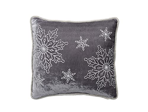 Comfy Hour Let It Snow Collection 14"x14" Winter Christmas Snowflake Accent and Throw Pillow Seasonal Cushion, Dark Gray, Polyester