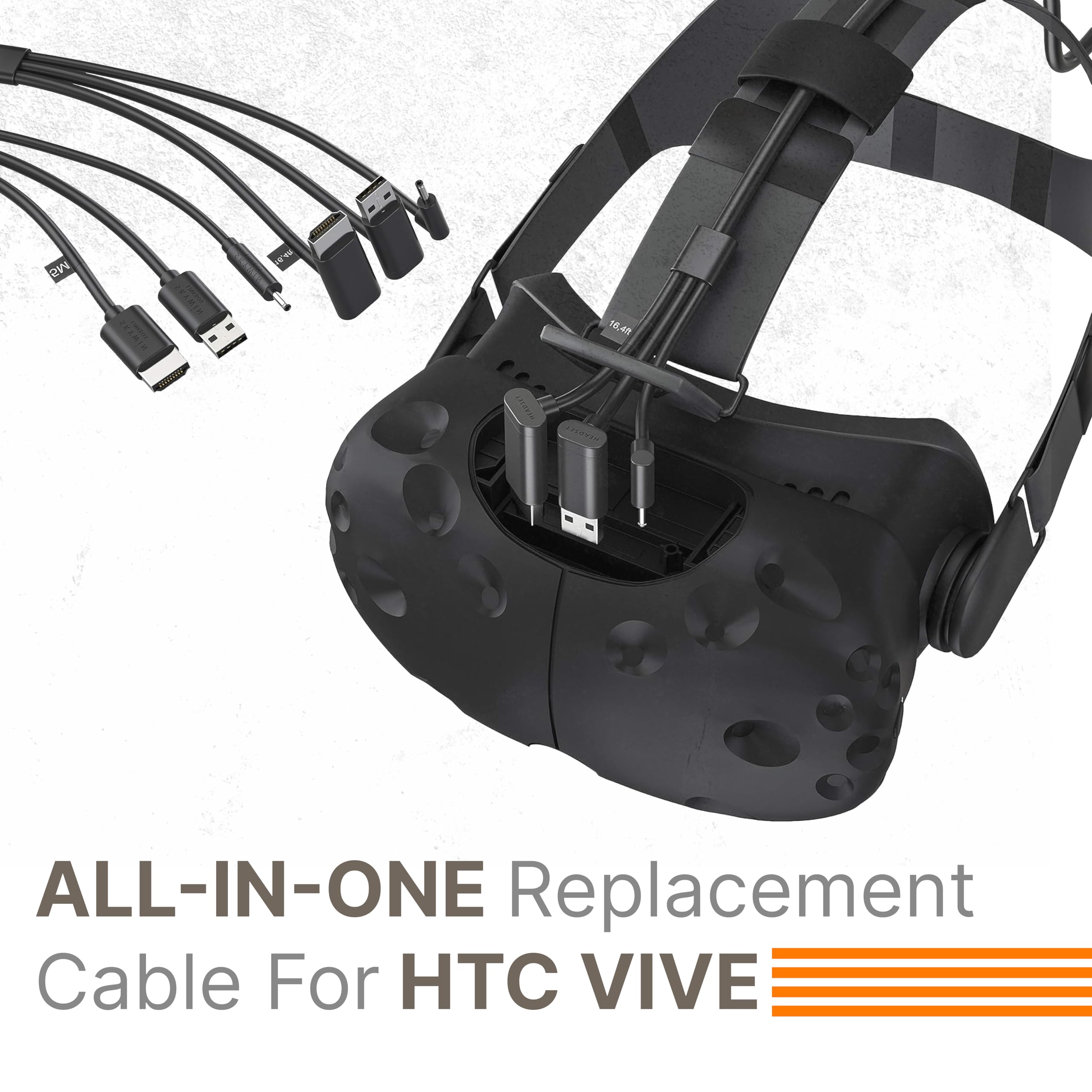 Skywin 3-in-1 Round HTC Vive Compatible Cable - Replacement 3-in-1 Connection Cable for HTC Vive Headset and Linkbox (5 Meters / 16 Feet)
