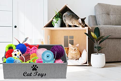 Geyecete Large cat Toy Box Storage Box - Foldable Cotton and Linen Trapezoid Organizer Boxes with Handle, Collapsible Basket for cat Toys-CAT-Striped Gray