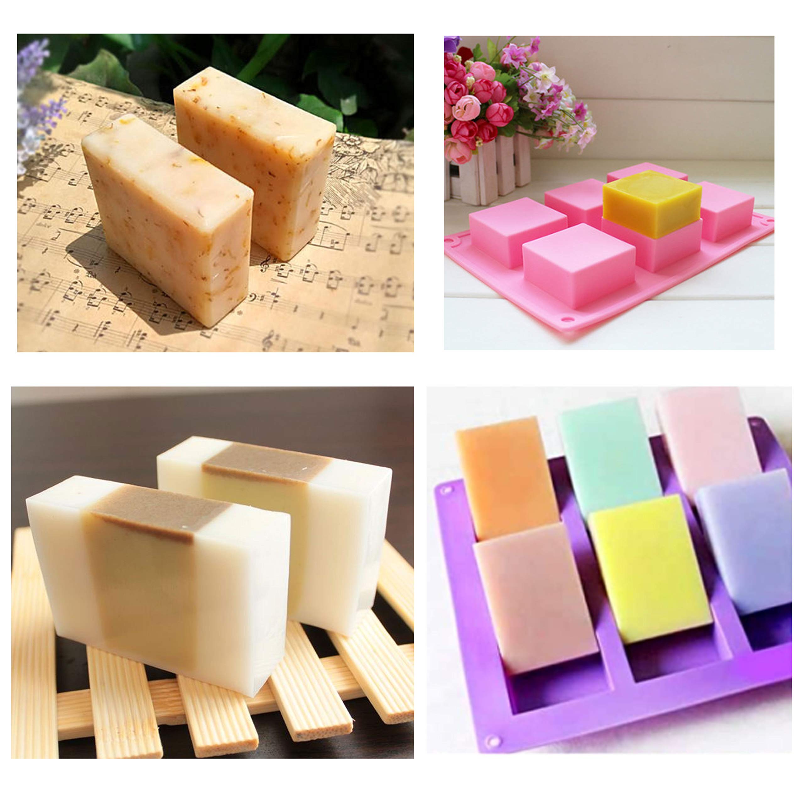 3 Pack Silicone Soap Molds, 6 Cavities Silicone Baking Molds (Blue & Pink & Purple), for DIY Handmade Soap Making, Muffin, Loaf, Cornbread, Chocolate and More