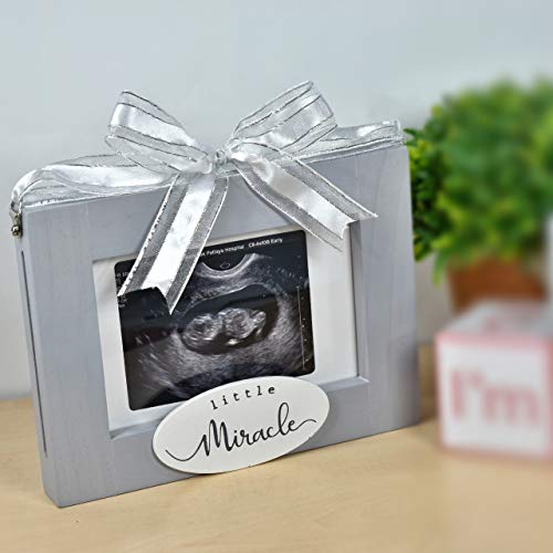 I’m Solid Wood Sonogram Pregnancy Baby Ultrasound 2 Sided Photo Frame, Great for Expecting New Parents Keepsake & Nursery Décor “Little Miracle/Dream Big Little Love" (Gray)