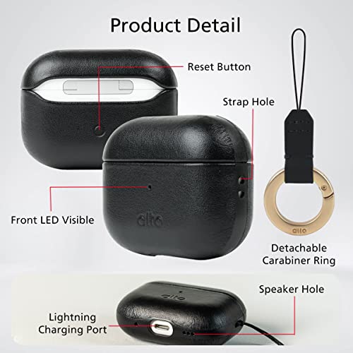 Alto Case for AirPods Pro 2 with Keychain, Italian Leather Case Cover Compatible AirPods Pro 2nd Generation 2022 Women Men Protective Hard Shell Supports Wireless Charging Front LED Visible (Black)