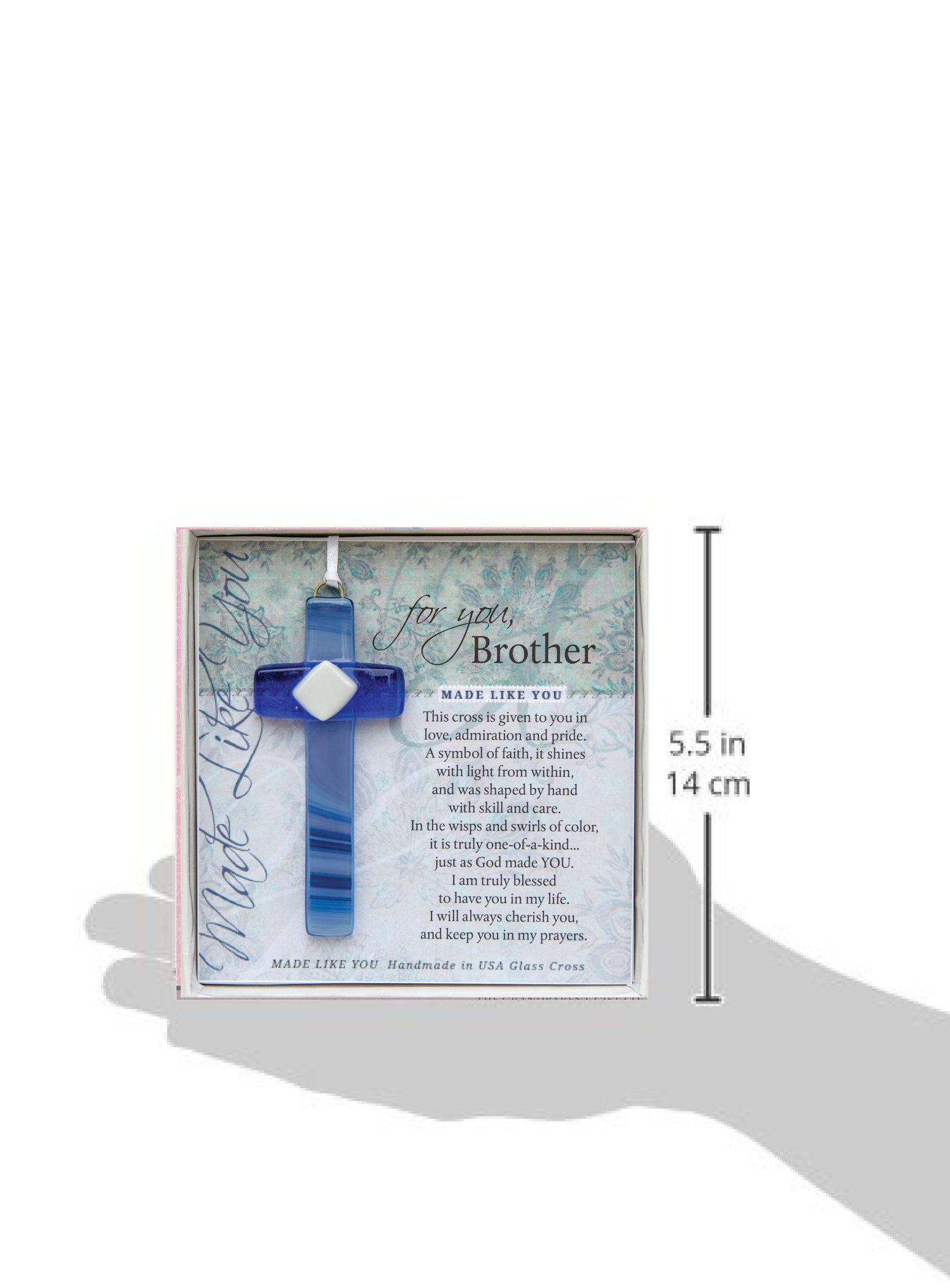 The Grandparent Gift Co. Made Like You Handmade Glass Cross Gift for Brother, Blue