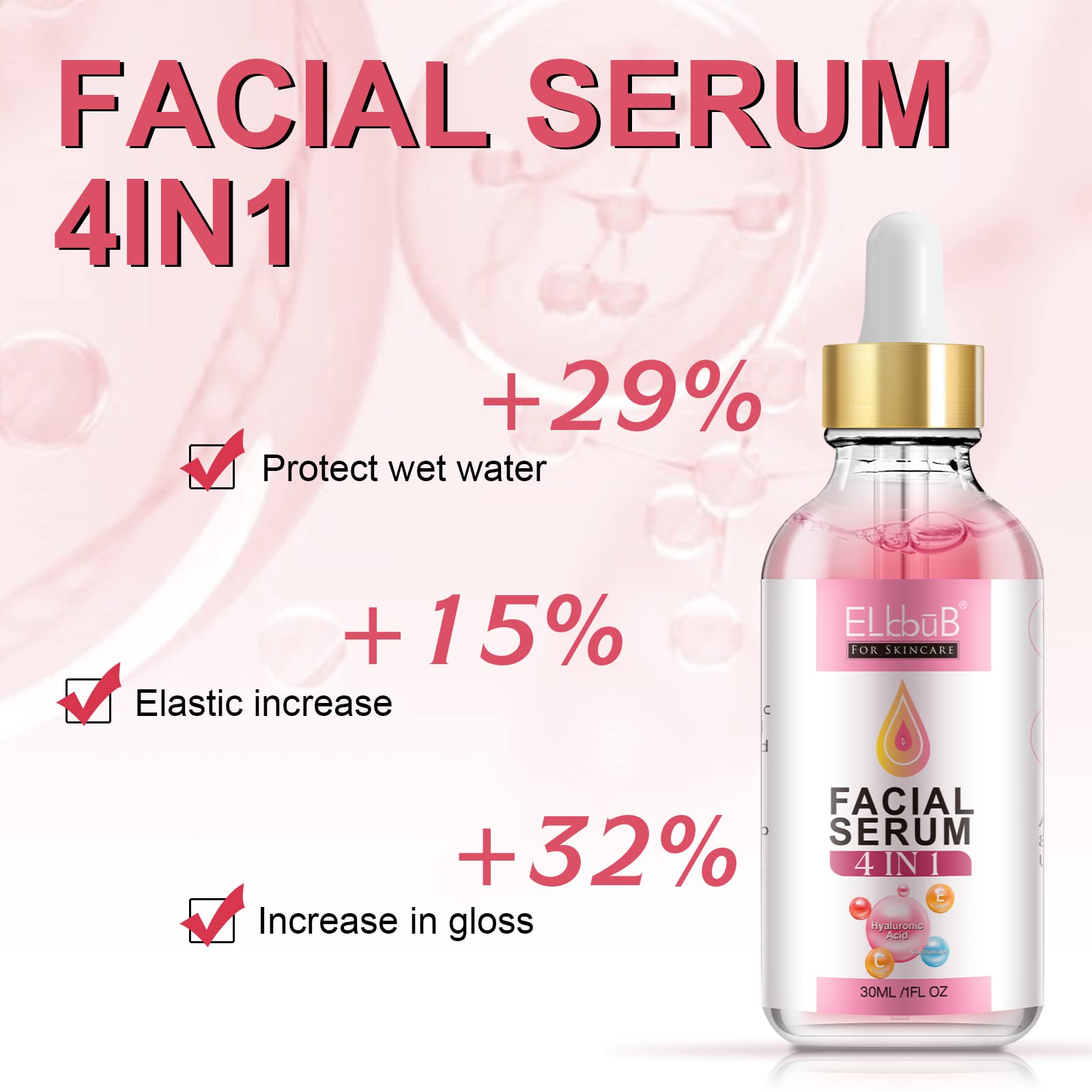 4-in-1 Facial Serum - Niacinamide, Vitamin C & E, Hyaluronic Acid for Anti-Aging, 1 fl oz