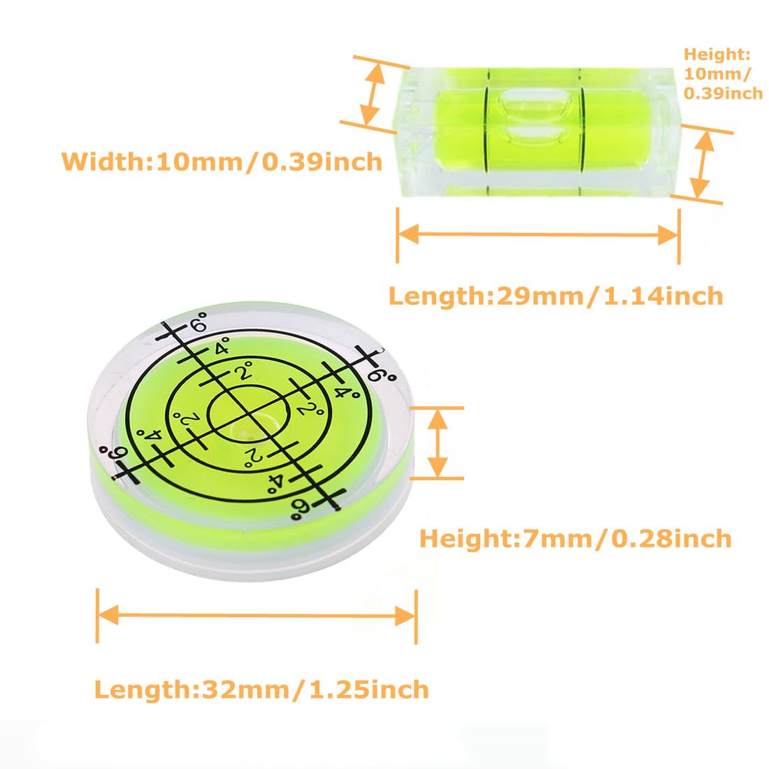 8Pcs Small Bubble Spirit Level Mini Square Levels Measuring Tools for Balancing Frame, Mural, Picture Hanging, Turntable, Tripod, Camera, Phonograph, 10x10x29mm, 32x7mm (Set A)