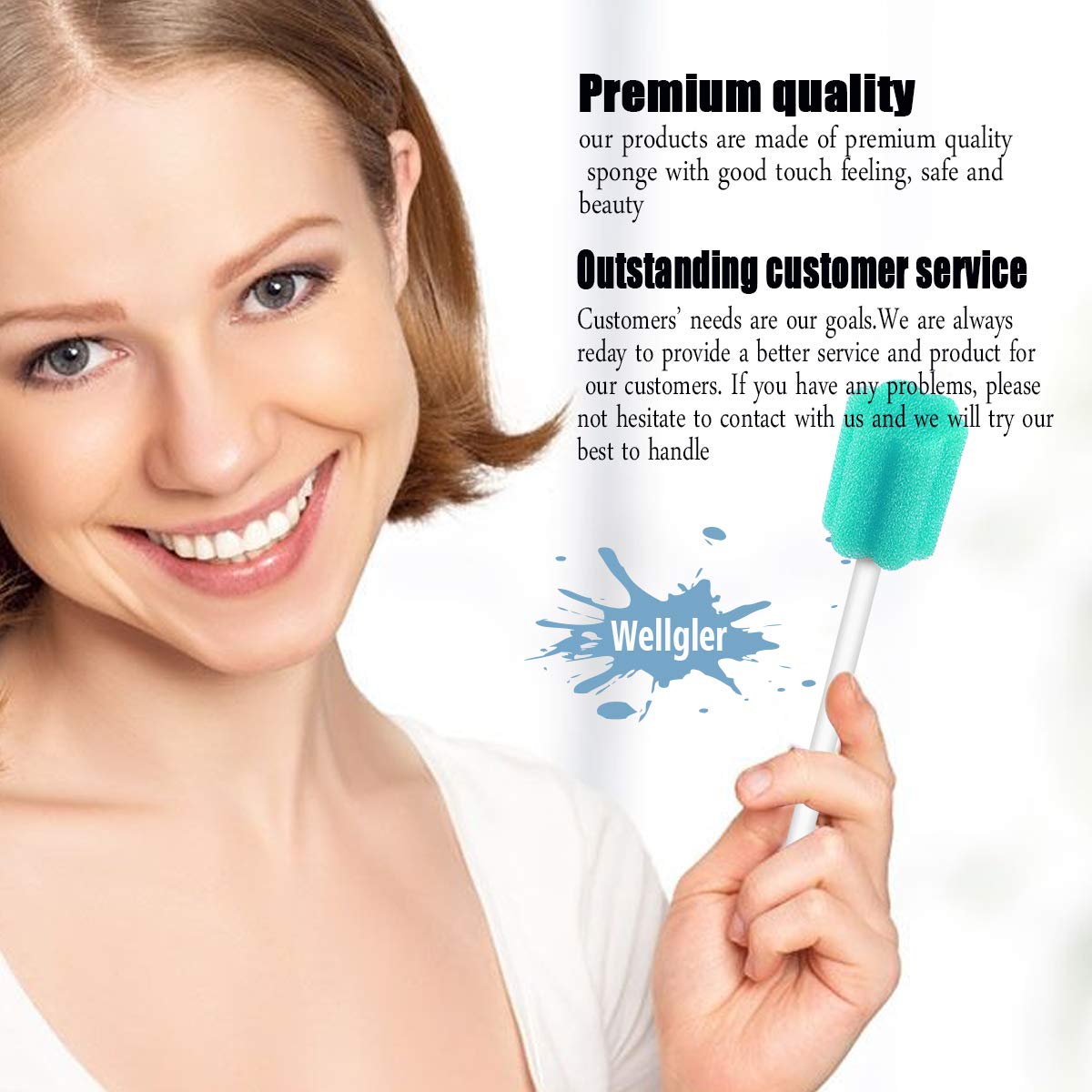 Wellgler's Sterile Sponge Mouth Swabs,Disposable Oral Swabs,Individually Wrapped (100pcs,sky blue)