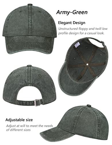 3 Pack Vintage Washed Adjustable Cotton Baseball Caps Men and Women, Unstructured Low Profile Plain Classic Dad Hat Black ArmyGreen Orange