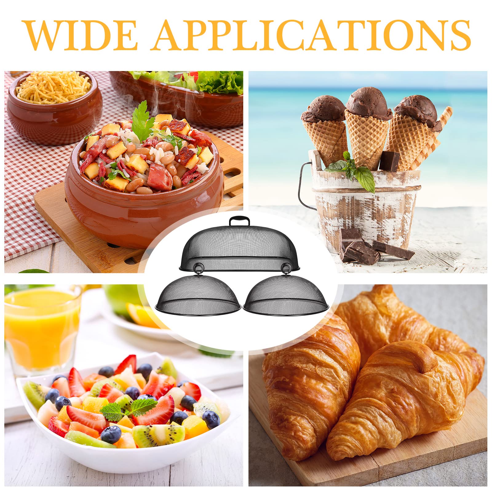 5 Pcs Metal Mesh Food Cover for Outdoors Include 18.5 In Extra Large Mesh Food Tents Fly Fruit Screen Food Net 4 Pcs 11 In Large Dome Plate Covers for Dinner Plates Reusable Picnic Food (Black)