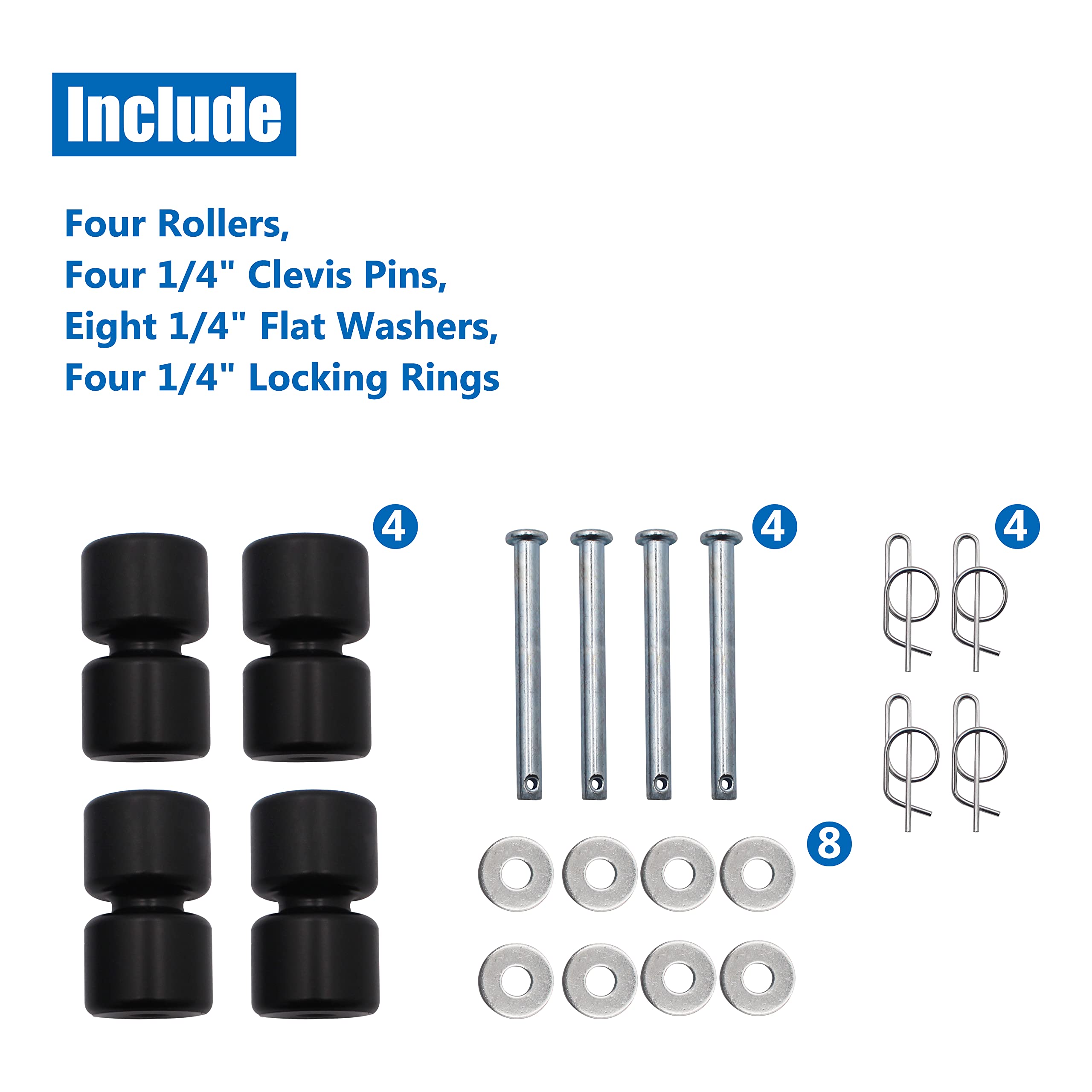 4-Pack GMNR-925 Rollers Pins Washers Rings Kit Replacement for Trailer Tailgate Lift Assist