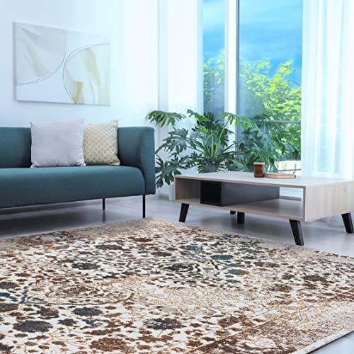 Persian-Rugs Luxe Weavers Rug 6495 β Distressed Floral Area Rug, Cream 2x3