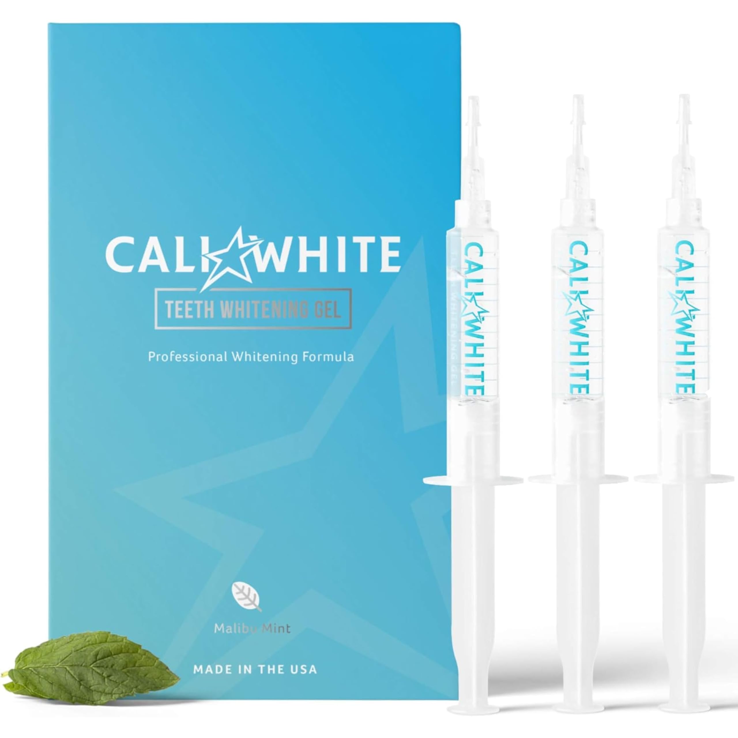 Cali White Teeth Whitening Gel Refills - 35% Carbamide Peroxide Formula - Vegan Organic Tooth Bleach - 3-Piece 5 ml Syringes for Teeth Whitening Kits - Use with UV or LED Light and Trays