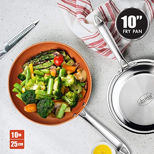 Gotham Steel Stainless Steel Premium 10β Frying Pan, Triple Ply Reinforced with Super Nonstick Ti- Cerama Copper Coating and Induction Capable Encapsulated Bottom β Dishwasher Safe