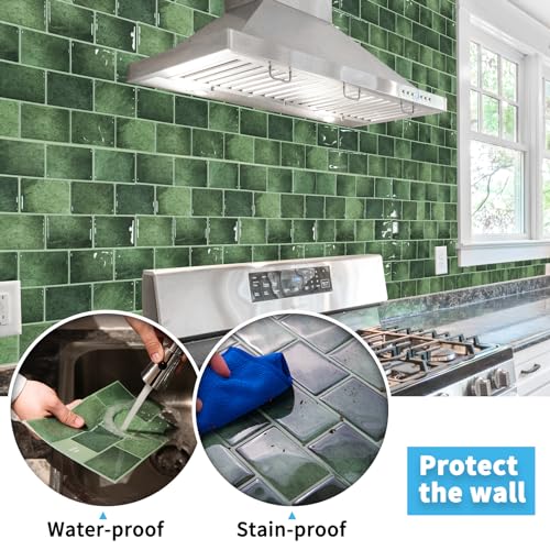 Art3d 20-Pack Kitchen Backsplash Tile Peel and Stick, Vinyl Stick On Subway Tile for Bathroom Laundry Room RV Stove, 12" x 6" Green