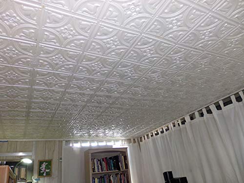 From Plain To Beautiful In Hours 148 Tiny Tulips PVC 2' x 2' Glue-up Ceiling Tile (Covers / 100 sq.ft), White Pearl, 25 Piece
