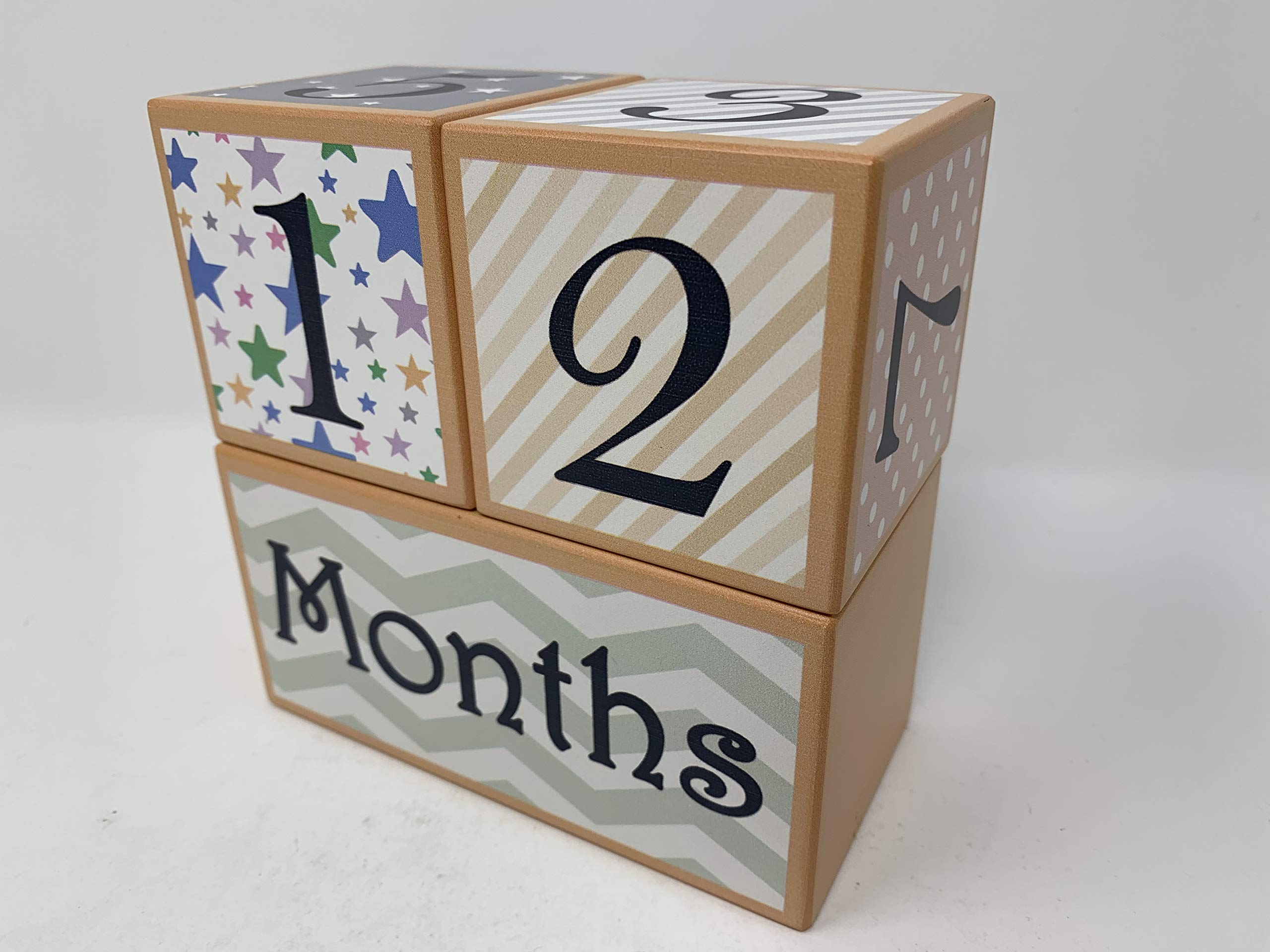 Wood Baby Milestone Age Photo Blocks Set Track Weeks, Months and Years Perfect Baby Shower Present