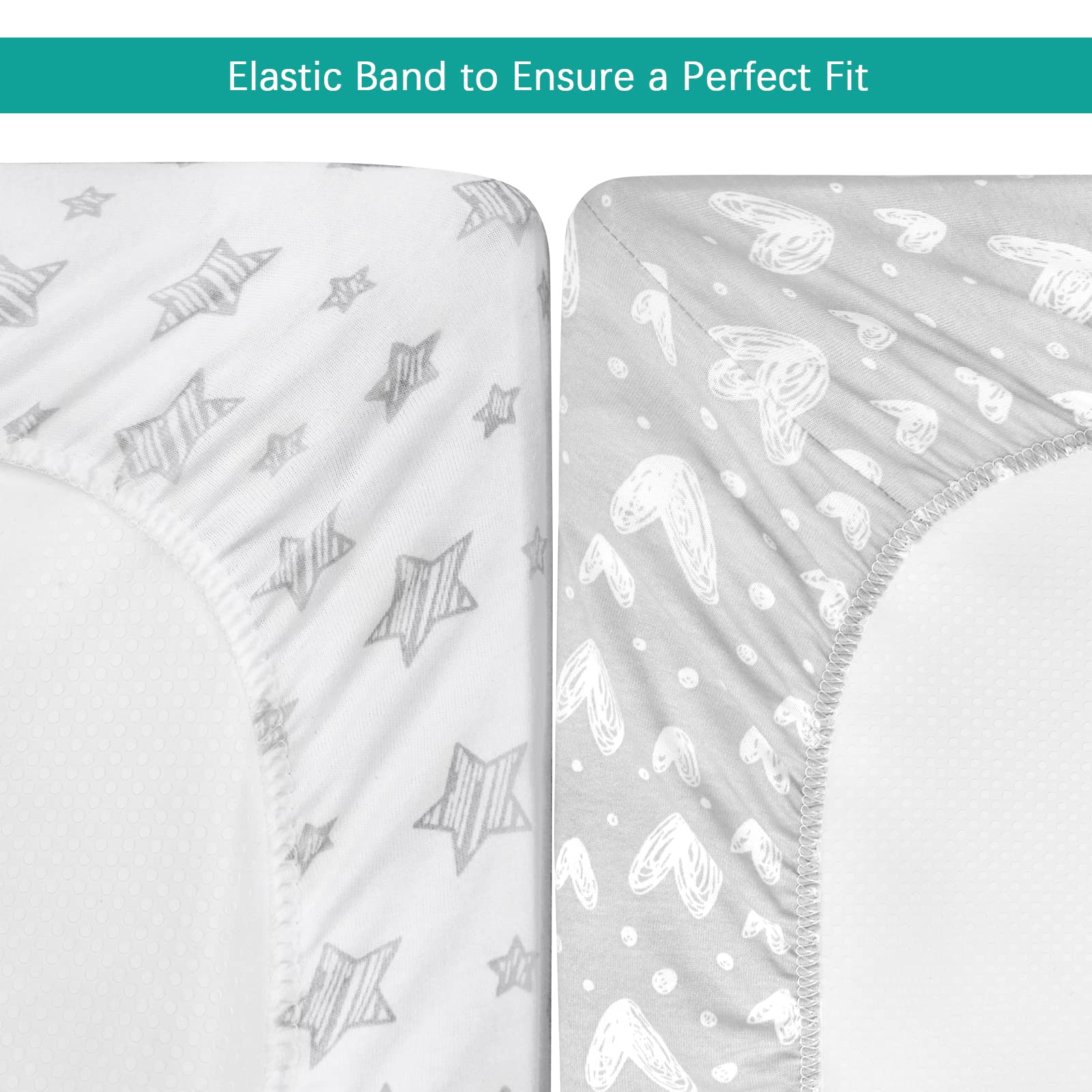 5 Count Changing Pad Liner, Waterproof Larger Changing Pad Cover 28" X 15", Cotton Flannel (Solid Improved Thickness) / Waterproof Changing Pad Cover 2 Pack Cotton, White Grey Star Print