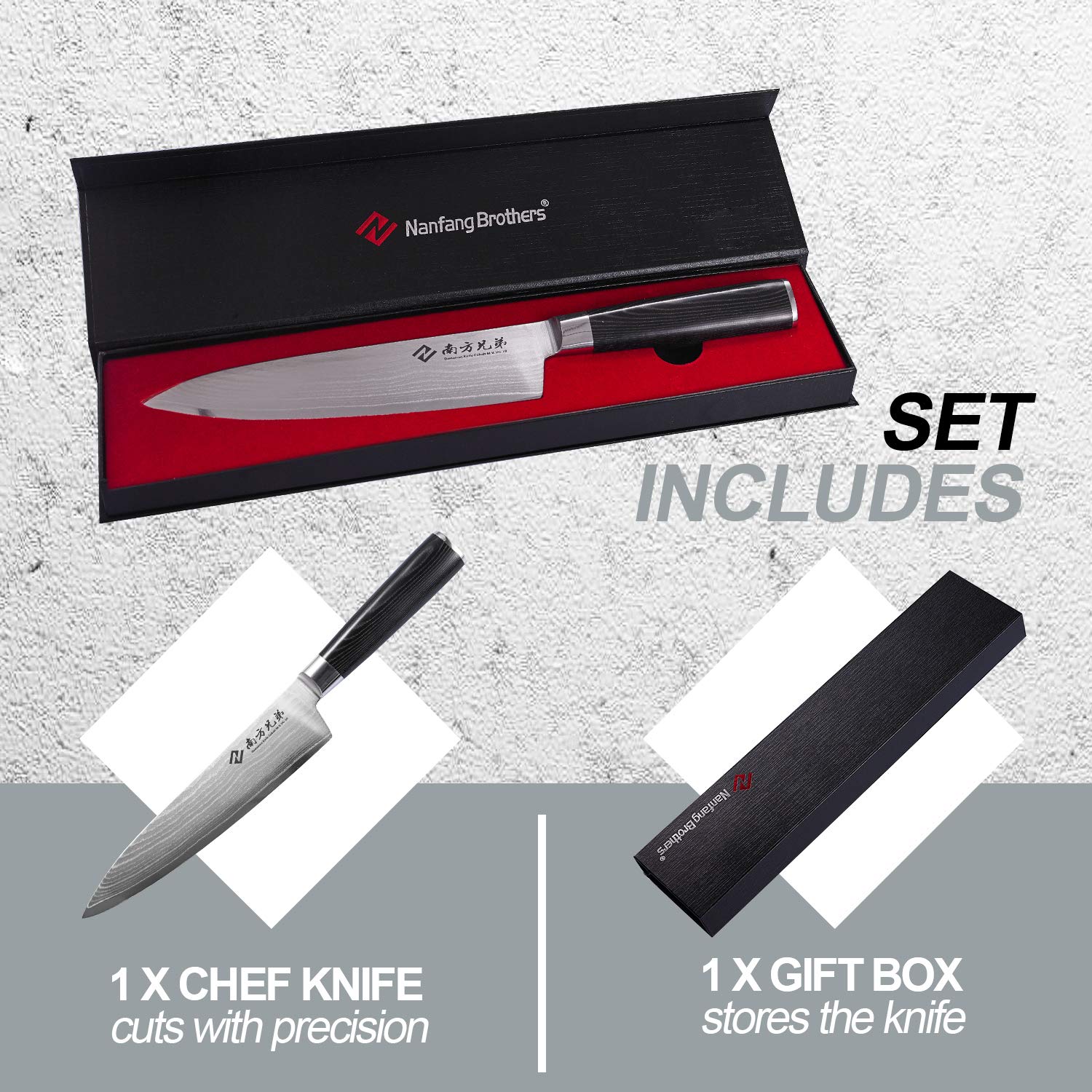 Damascus Kitchen Knife, 8 Inch Chef Knife Professional Chopping Knife for Vegetables and All Purpose Chefs Knife with Non-slip Wood Ergonomic Handle, Razor Sharp Lightweight
