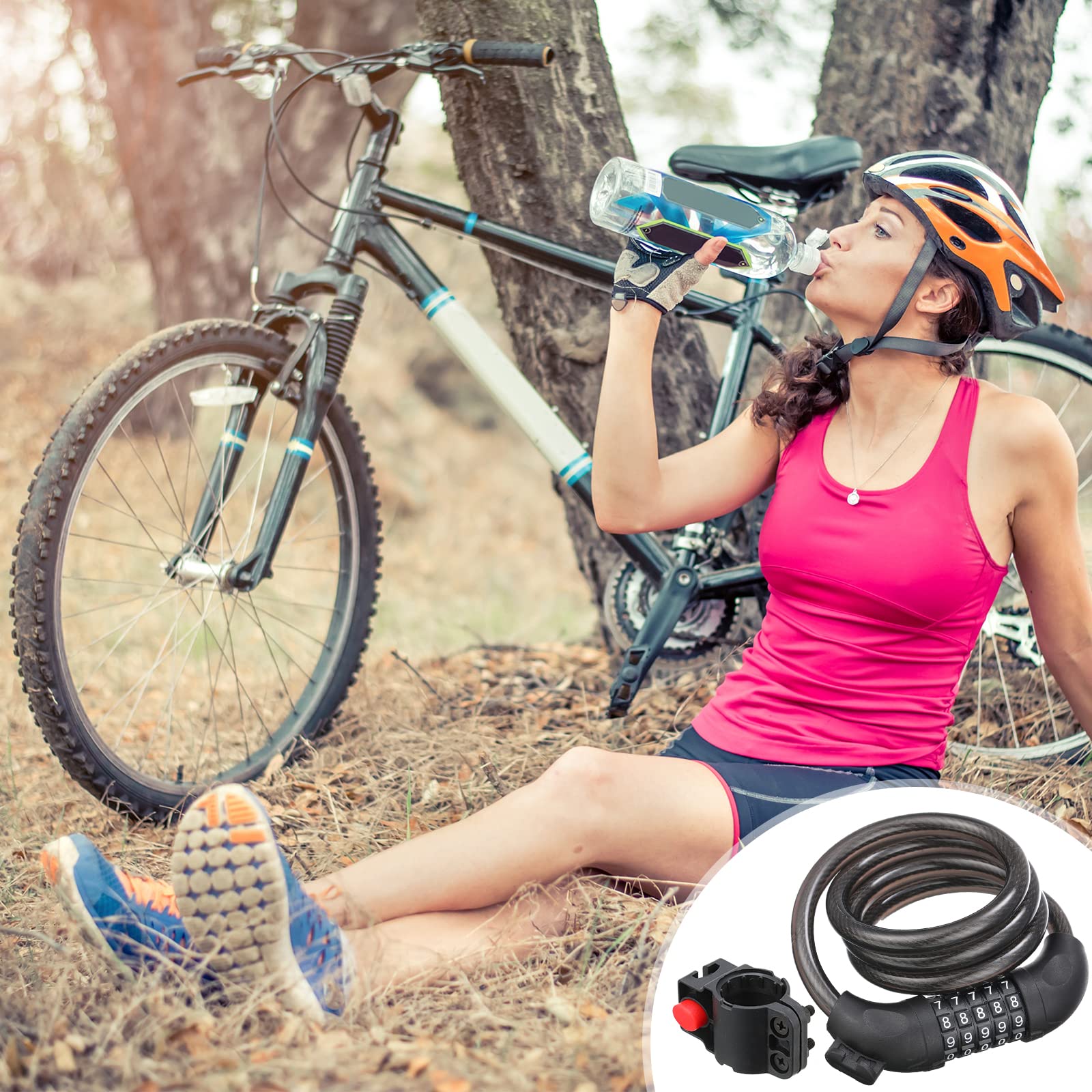 4 Pieces Bike Lock 4 Feet Bike Lock Cable 5 Digit Resettable Combination Code Security Coiling Bicycle Lock 2/5 Inch Diameter with Mounting Bracket for Bicycle Outdoors (Black)
