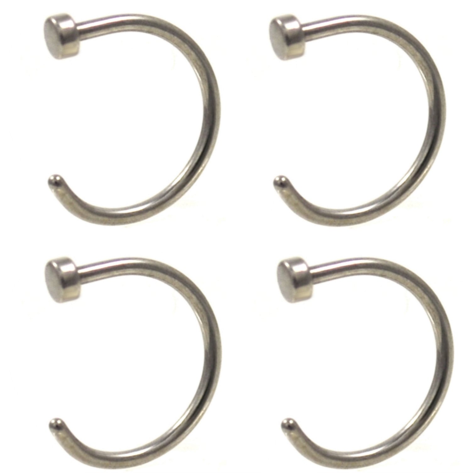 4-Pack Set Surgical Steel Nose Rings Hoop Piercing Flat Disc Style (20G 5/16")