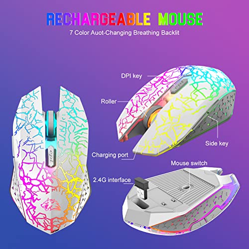 FELICON 2.4G Wireless Mini Gaming Keyboard and Mouse Combo, RGB Backlit TKL Mechanical Feel Keyboard and 7 Color Crack Illuminate Mouse, Mouse Pad for Windows, Computer, Desktop, PC, Notebook