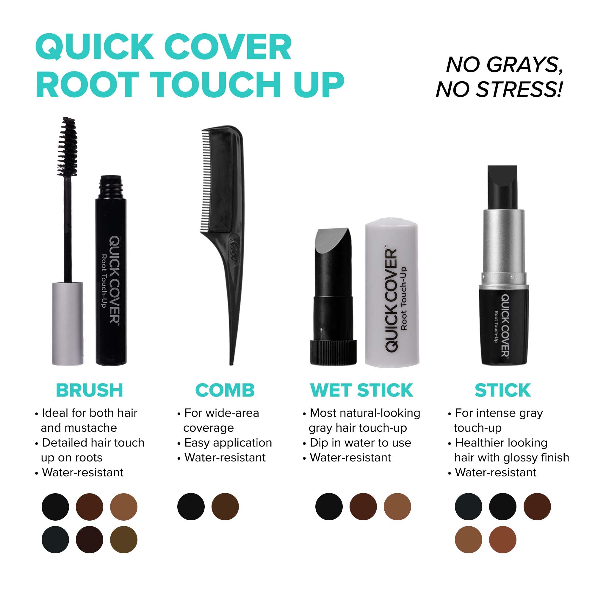 RED by Kiss Quick Cover Root Touch Up Rescue, Mascara Natural Water-Resistant Temporary Gray Concealer Cover Up Brush for Hair Mustache & Beard (Black) (2Pcs)