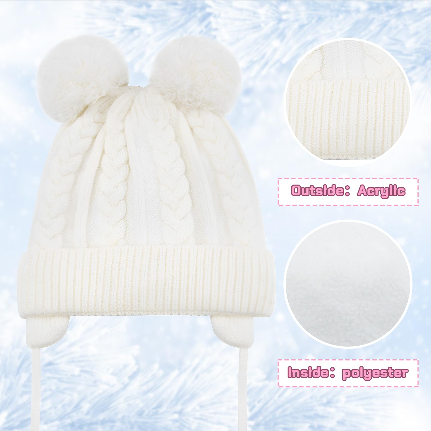 Duoyeree Baby Beanie with Pom-pom Ears Newborn Earflap Hat for Toddler Boys Girls