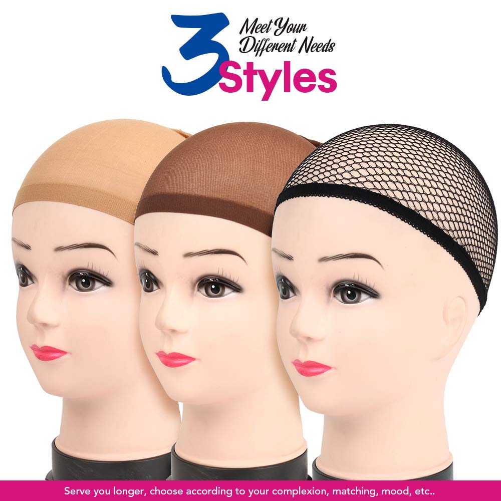 LEOBRO 10 PCS Wig Caps, Includes 4 PCS Brown Stocking Wig Caps, 4 PCS Light Brown Stocking Wig Caps, 2 PCS Black Mesh Net Wig Caps for Women Girl Kids Men, Cosplay Party Use