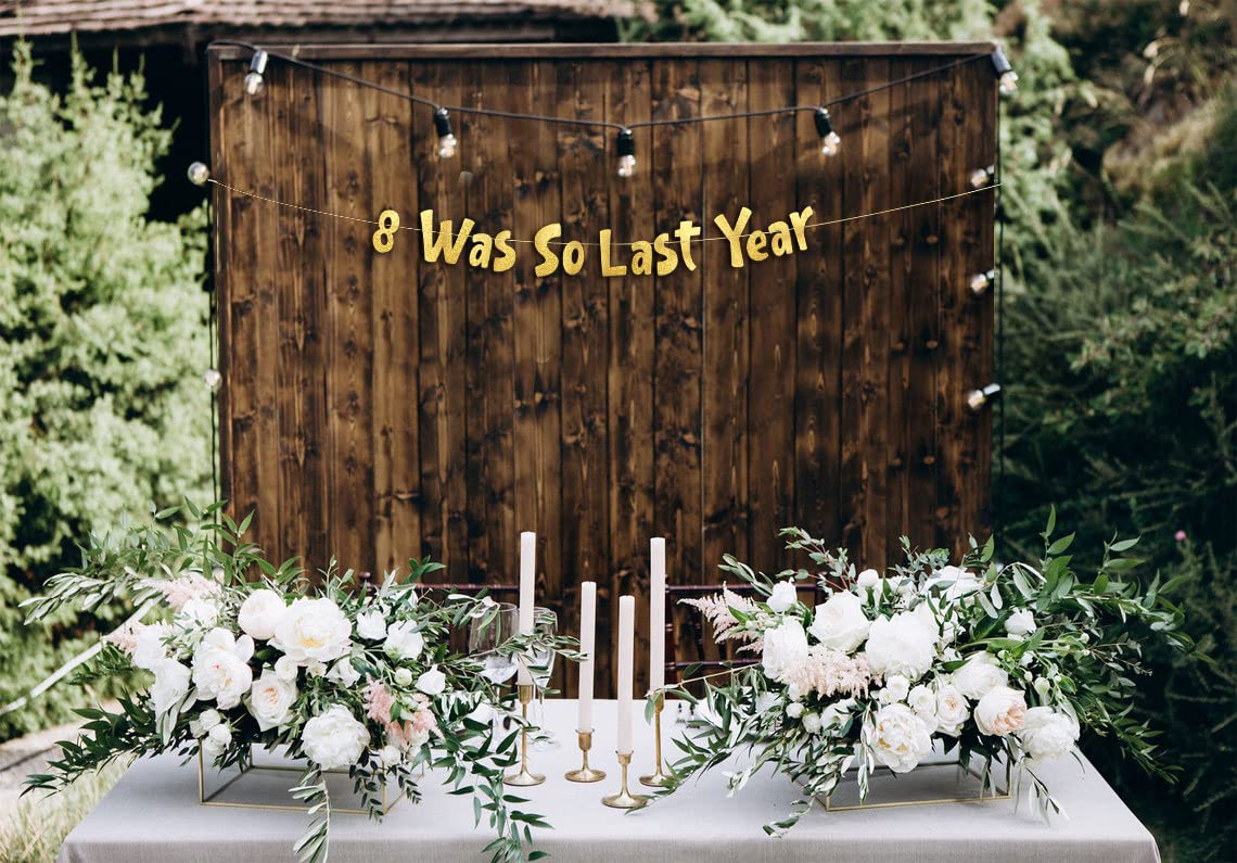 9th Birthday Gold Glitter Banner - Happy 9th Birthday Party Decorations, Supplies and Favors - 9th Wedding Anniversary Decorations