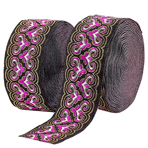 PH PandaHall 1.3 Inch Floral Ribbon Trim 7.6 Yards Vintage Woven Trim Jacquard Ribbon Fabric Trim Fringe for Sewing Garment Crafting Home Decor Wedding Bag Straps Accessories Embellishment, Violet