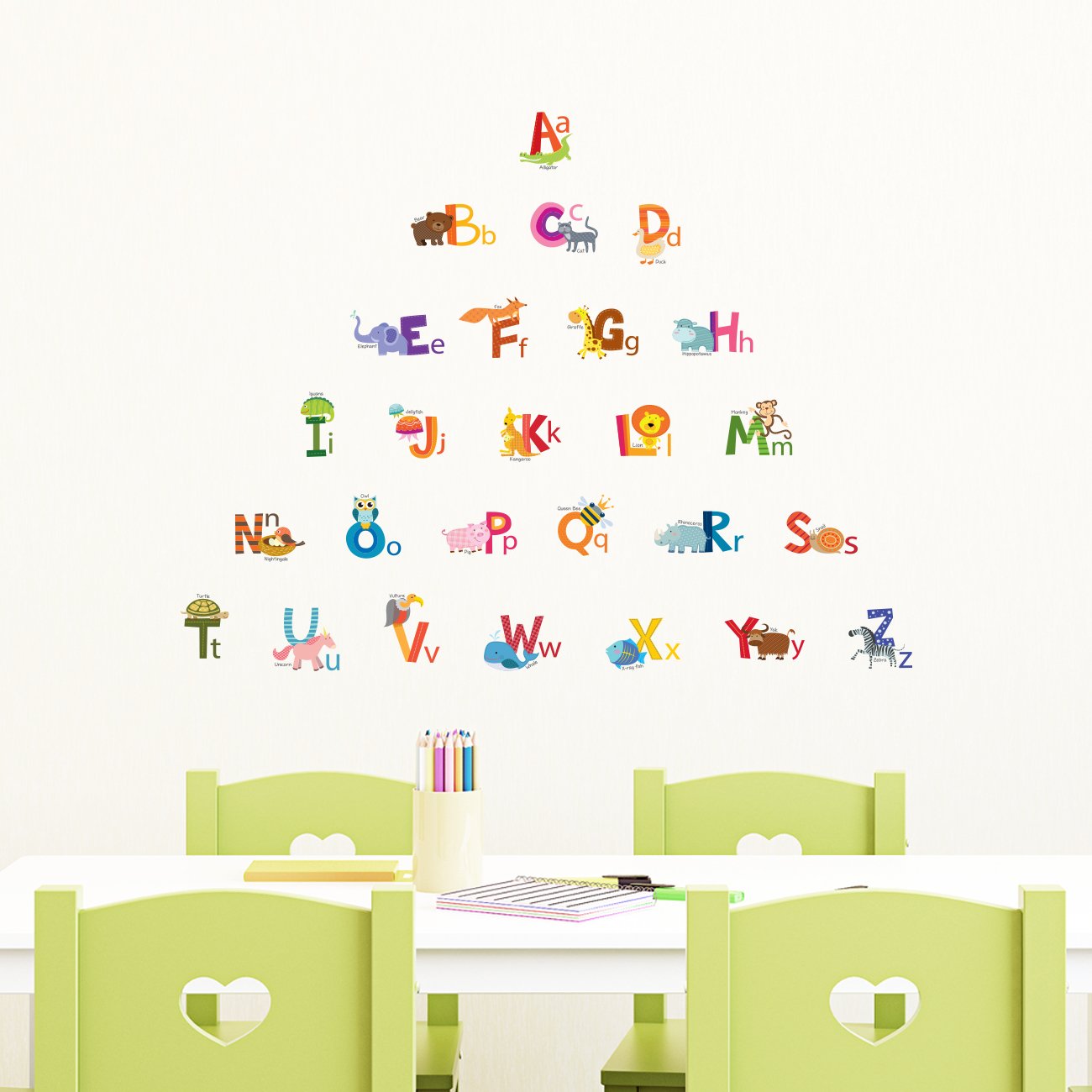 DECOWALL DS-8002 Animal Alphabet Kids Wall Stickers Wall Decals Peel and Stick Removable Wall Stickers for Kids Nursery Bedroom Living Room (Small) Decor
