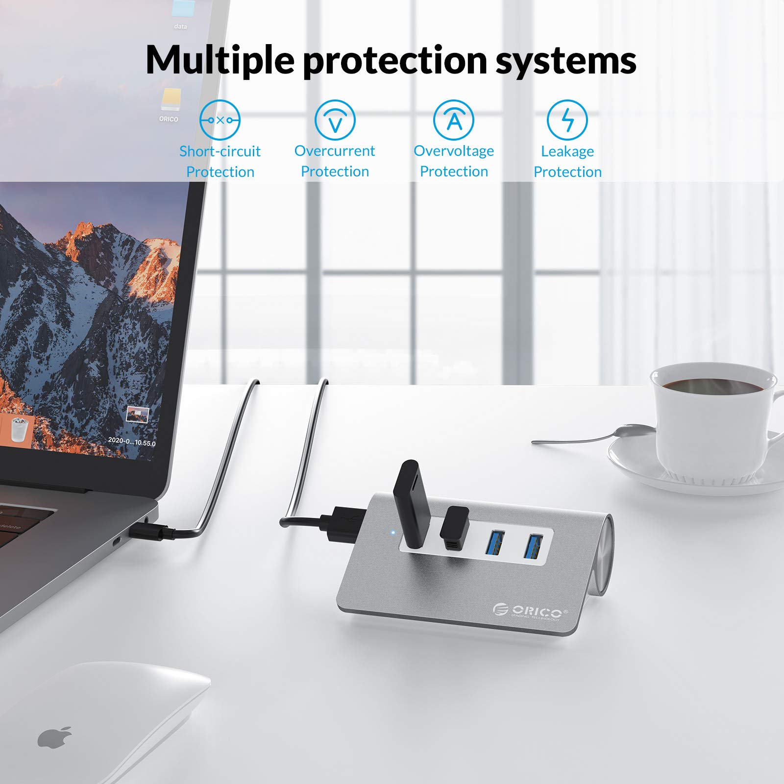 4-Port USB 3.0 Hub ORICO Aluminum USB Hub with 3.3ft Extend Cable, Portable Data Hub for MacBook, Mac Pro/Mini, iMac, XPS, Surface Pro, Notebook PC, USB Flash Drives, Mobile HDD