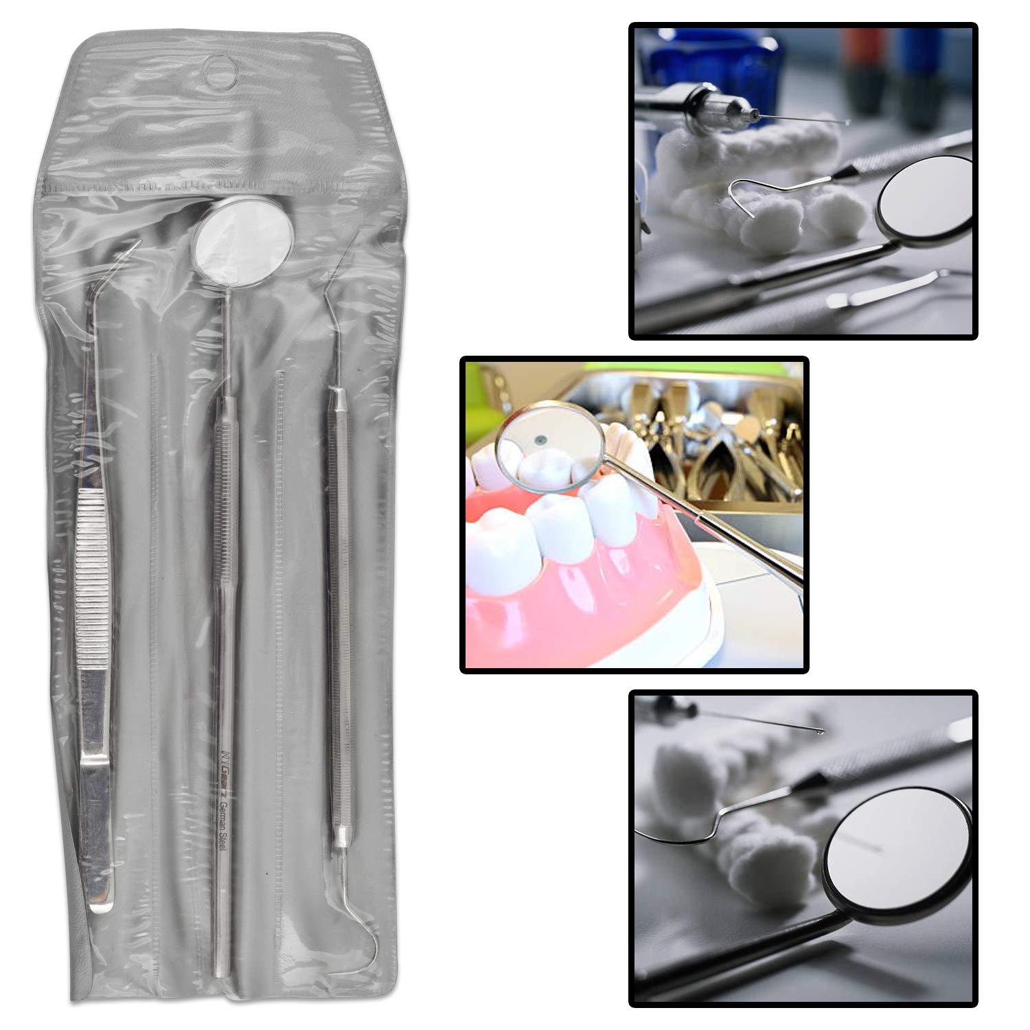 NYGEARZ Dental Examination Basic Instrument Kit Dental Mouth Mirror Tweezers Explorer | Stainless Steel College Teeth Cleaning Tools Plier Lucas Kit